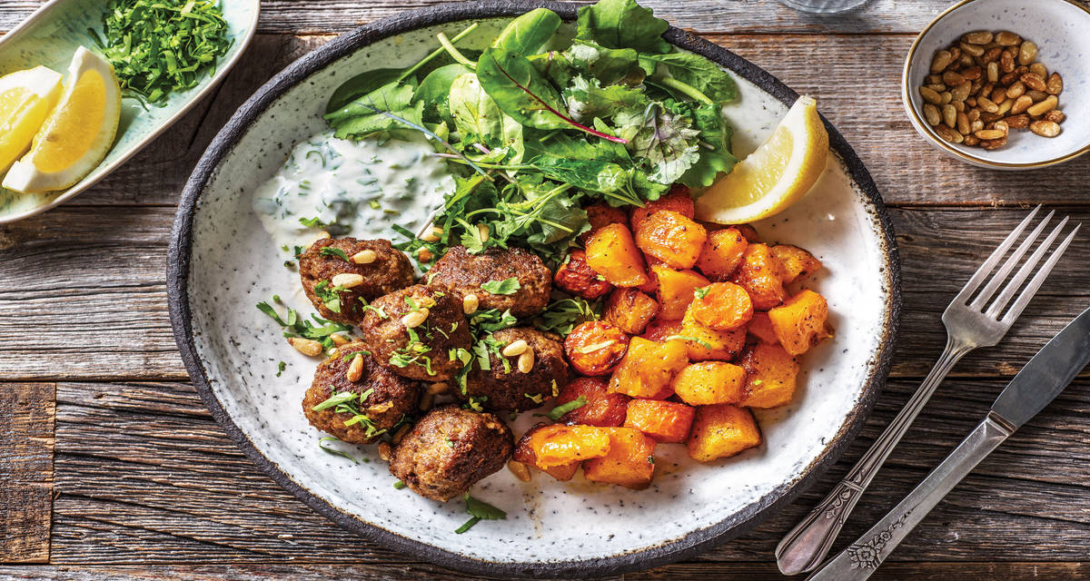 Middle Eastern Beef Meatballs with Roasted Pumpkin Recipe | HelloFresh