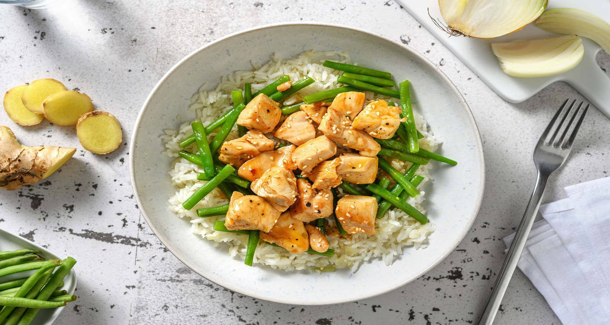 Poulet à l’asiatique aux haricots verts et au riz de chou-fleur Recette ...