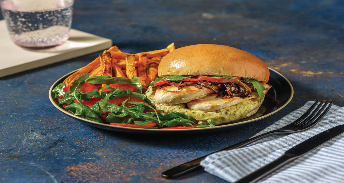 Herby Chicken Burger & Sweet Potato Fries Recipe | HelloFresh