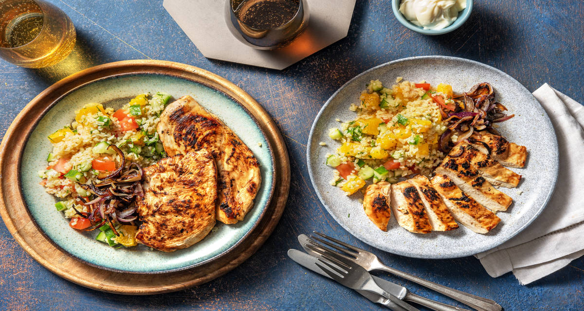 BBQ-marineret kylling med appelsinbulgur, dild & aioli Recipe | HelloFresh