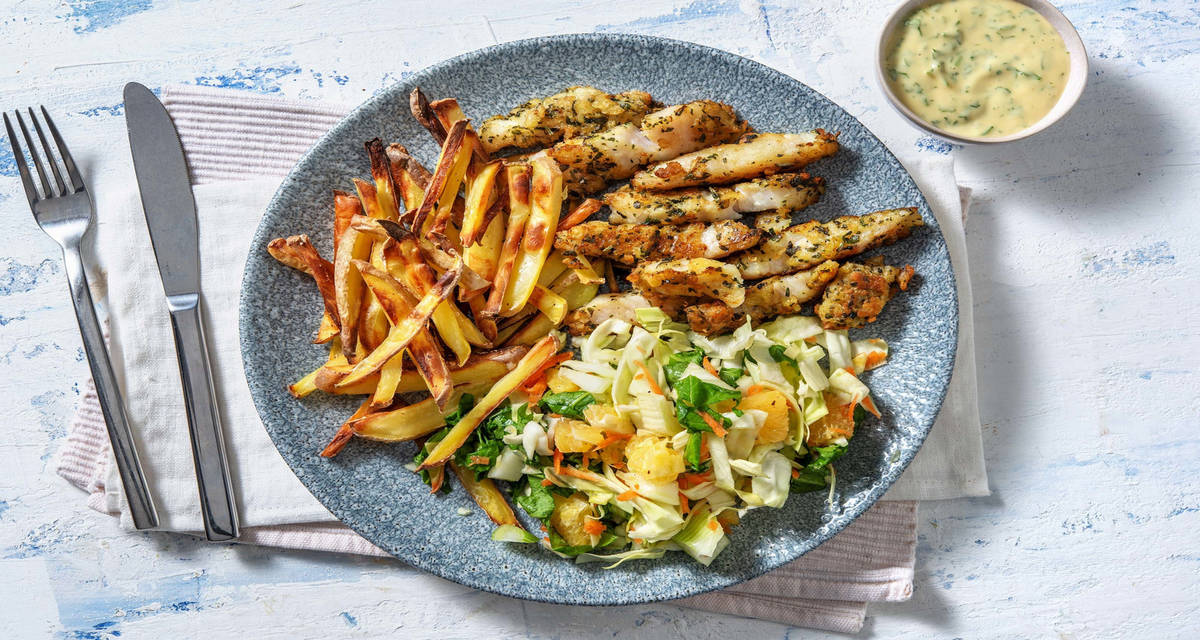 Panerad sej med fänkålssallad och pommes Recept | HelloFresh