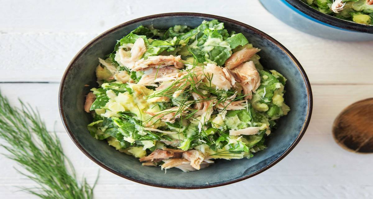 Purée de pommes de terre et de chou-rave, maquereau fumé à chaud ...