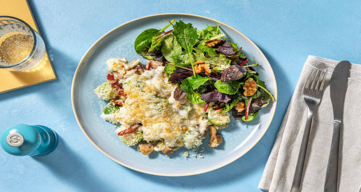 Gratin de choux de Bruxelles au lard Recette | HelloFresh