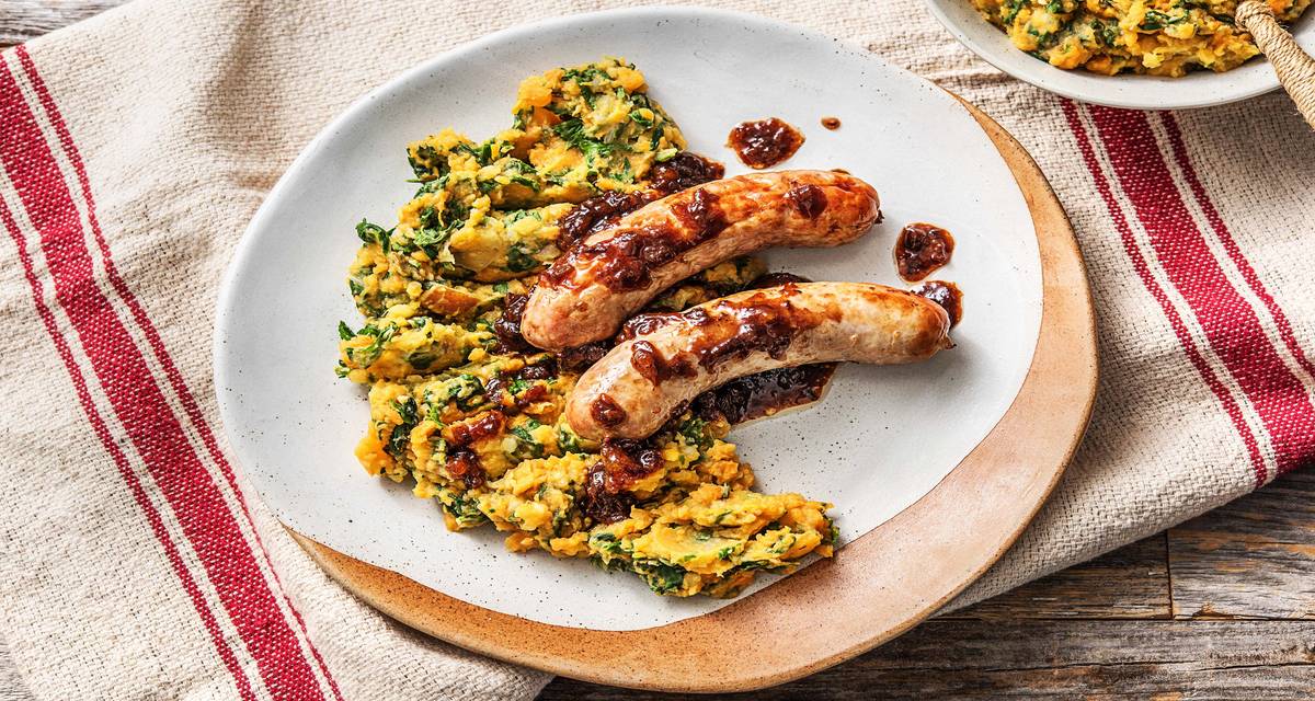 Sausages with Champ and Onion Gravy Recipe | HelloFresh