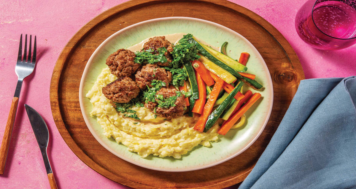 Mustard Beef Meatballs & Creamy Herb Sauce Recipe | HelloFresh