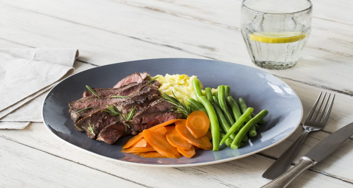 Oven Baked Steak with Roasted Veggies and Parmesan Mash