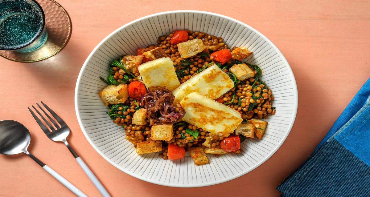 Pan-Fried Halloumi on Harissa Lentils Recipe | HelloFresh