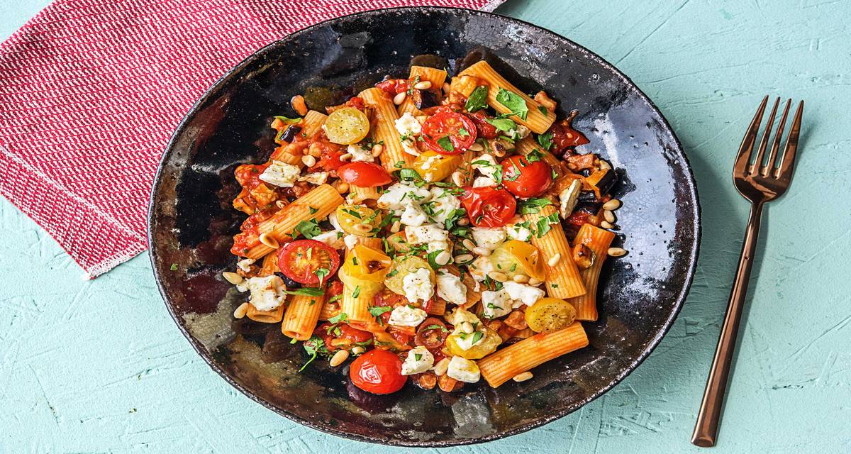 Pancetta Rigatoni with Aubergine & Feta Recipe | HelloFresh