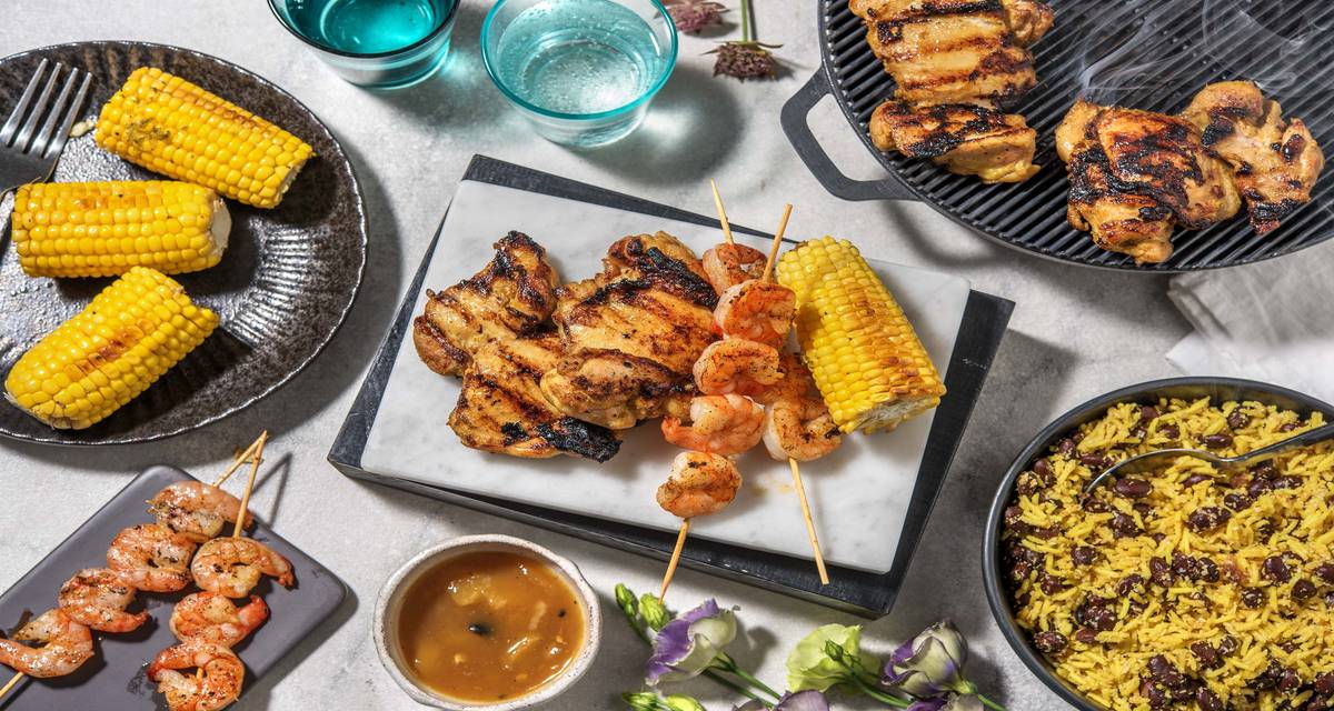 Poudre de Colombo Spiced Chicken Thighs and Prawn Skewers Recipe ...