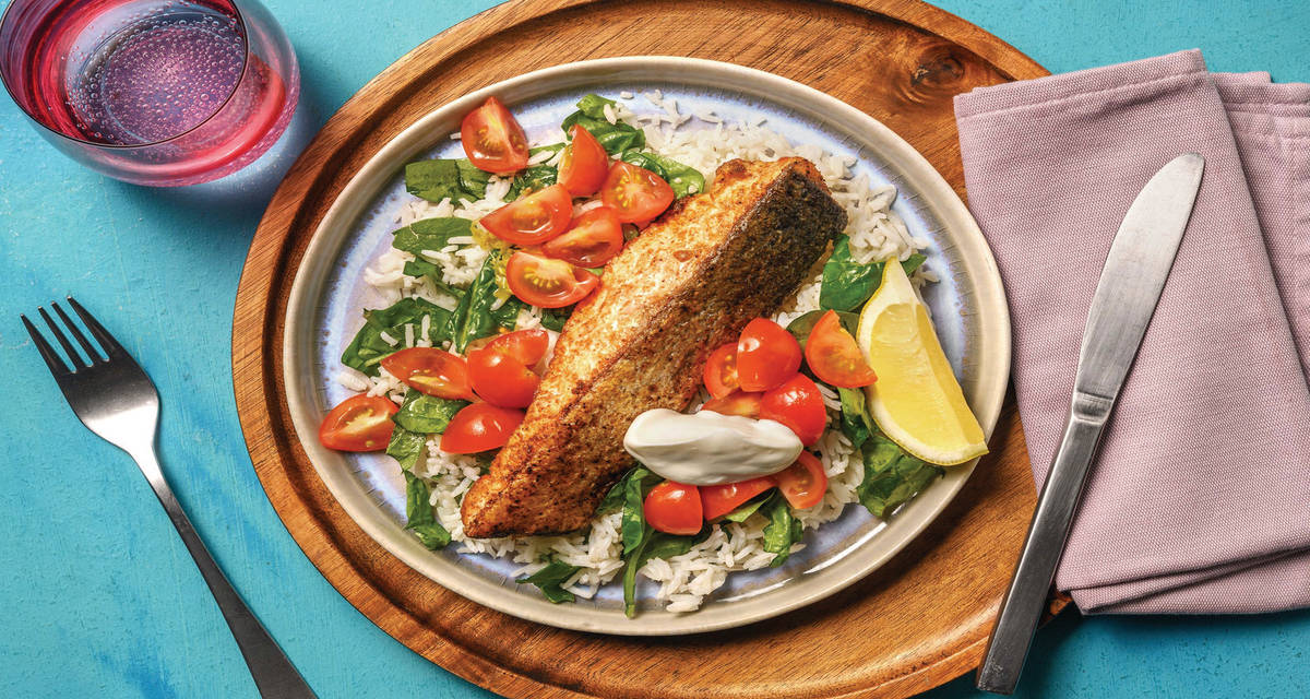 Quick Baja Salmon & Garlic Rice Recipe | HelloFresh