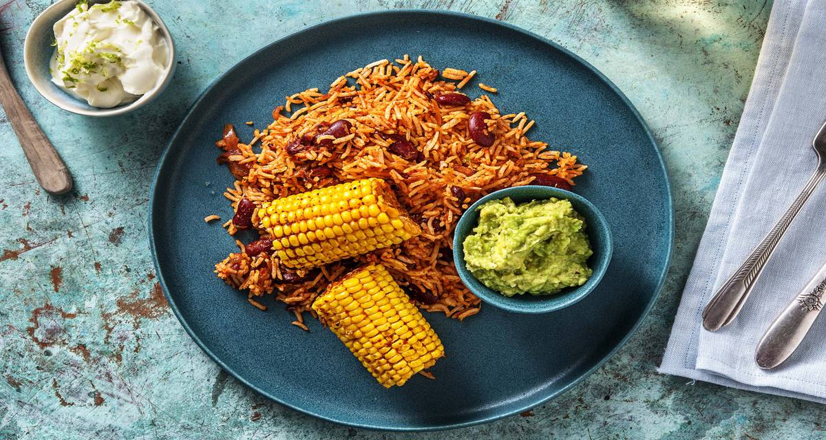 Corn with Rice, Beans and Guac Recipe | HelloFresh