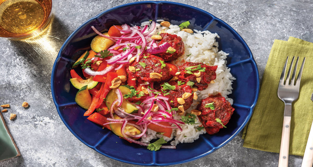 Sichuan-Glazed Meatball Rice Bowl Recipe | HelloFresh