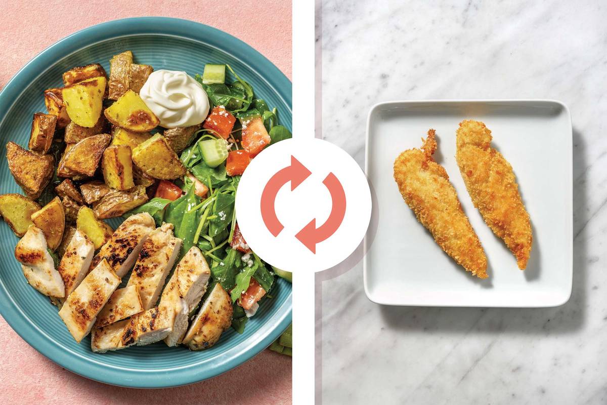 Herby Plant-Based Crumbed Chick'n & Pesto Potatoes Recipe | HelloFresh