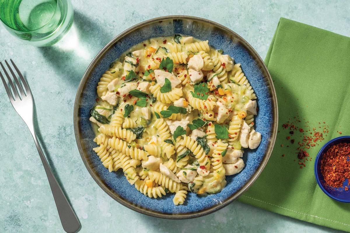 One-Pot Creamy Chicken & Veggie Fusilli Recipe | HelloFresh