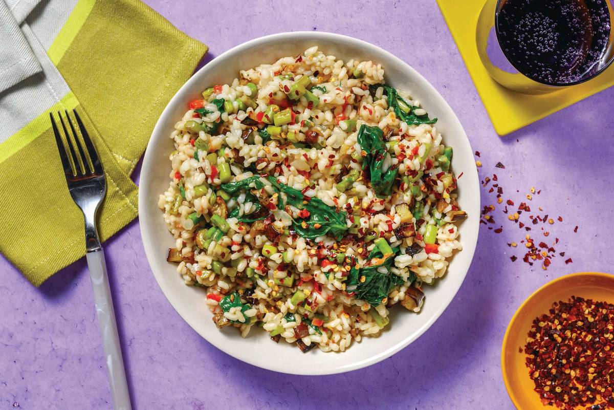 Rustic Roasted Eggplant & Veggie Risotto Recipe | HelloFresh