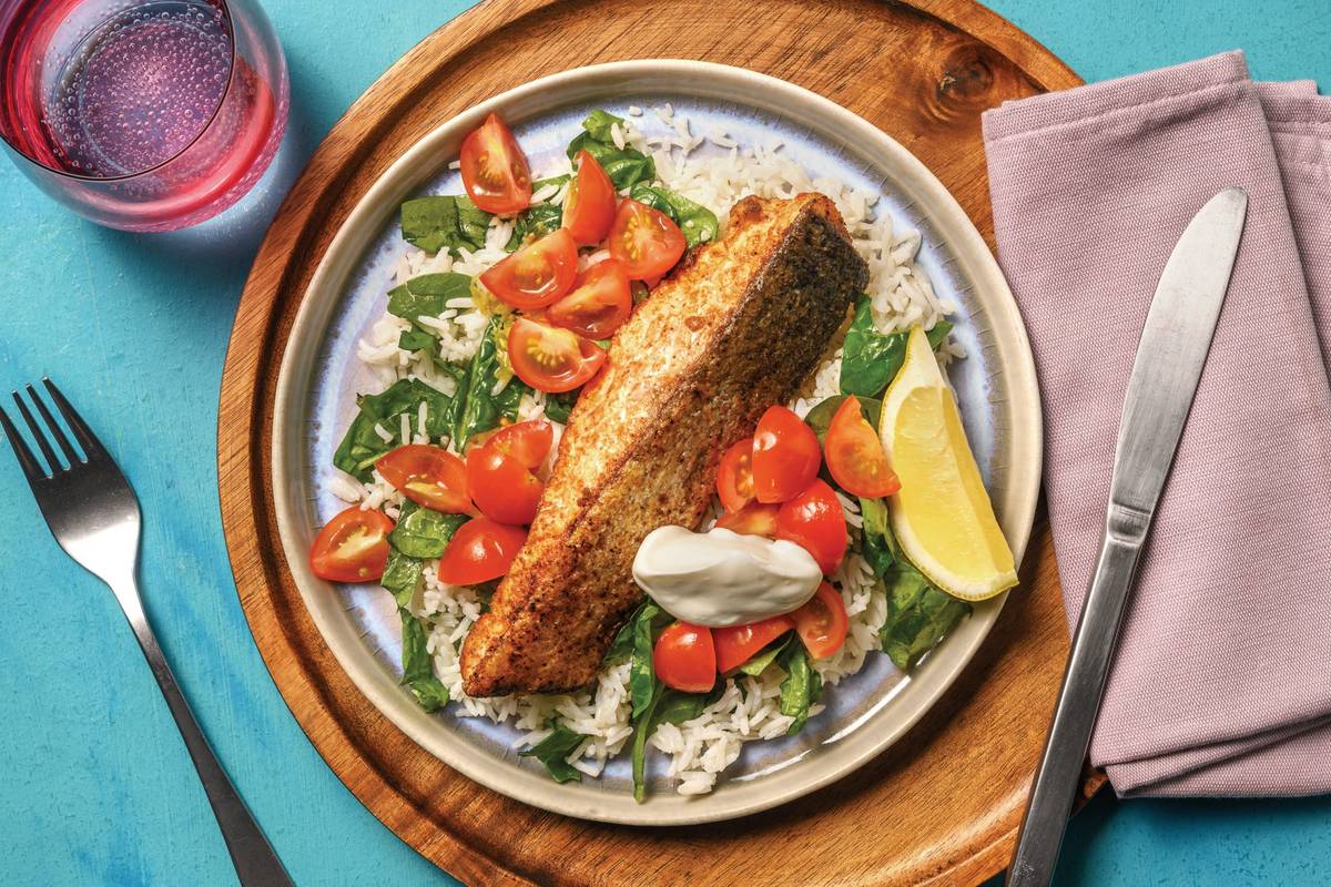 Easy Baja Salmon & Spinach Garlic Rice Recipe | HelloFresh