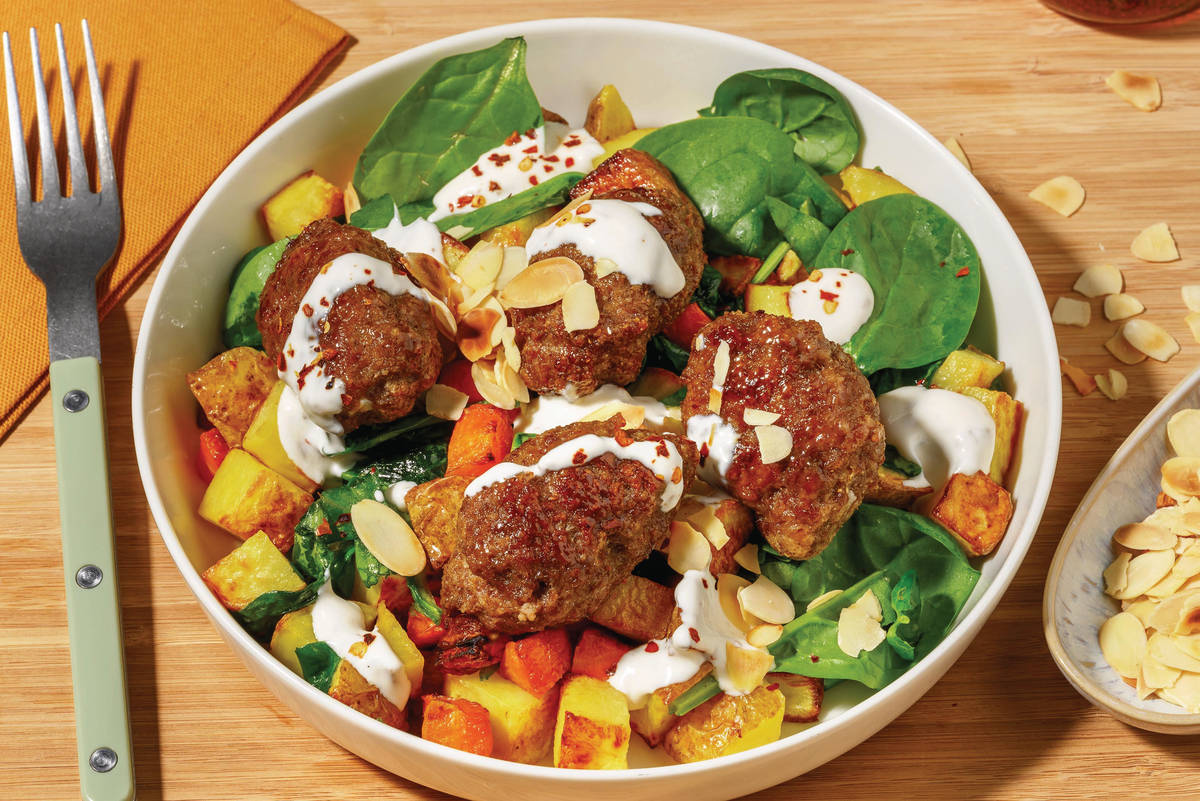 Classic Lamb Rissoles & Bacon Roast Veggie Toss Recipe | HelloFresh