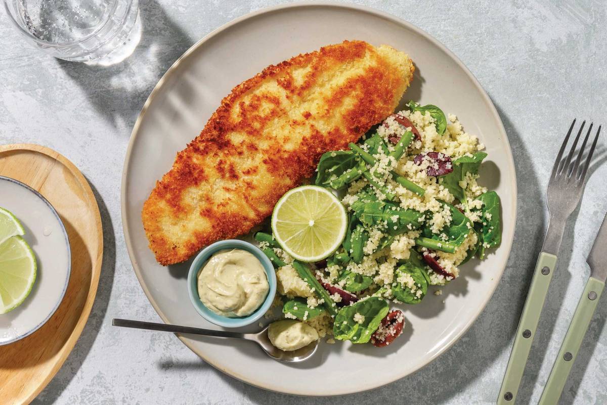 Shortcut Crumbed Fish & Couscous Salad Recipe | HelloFresh
