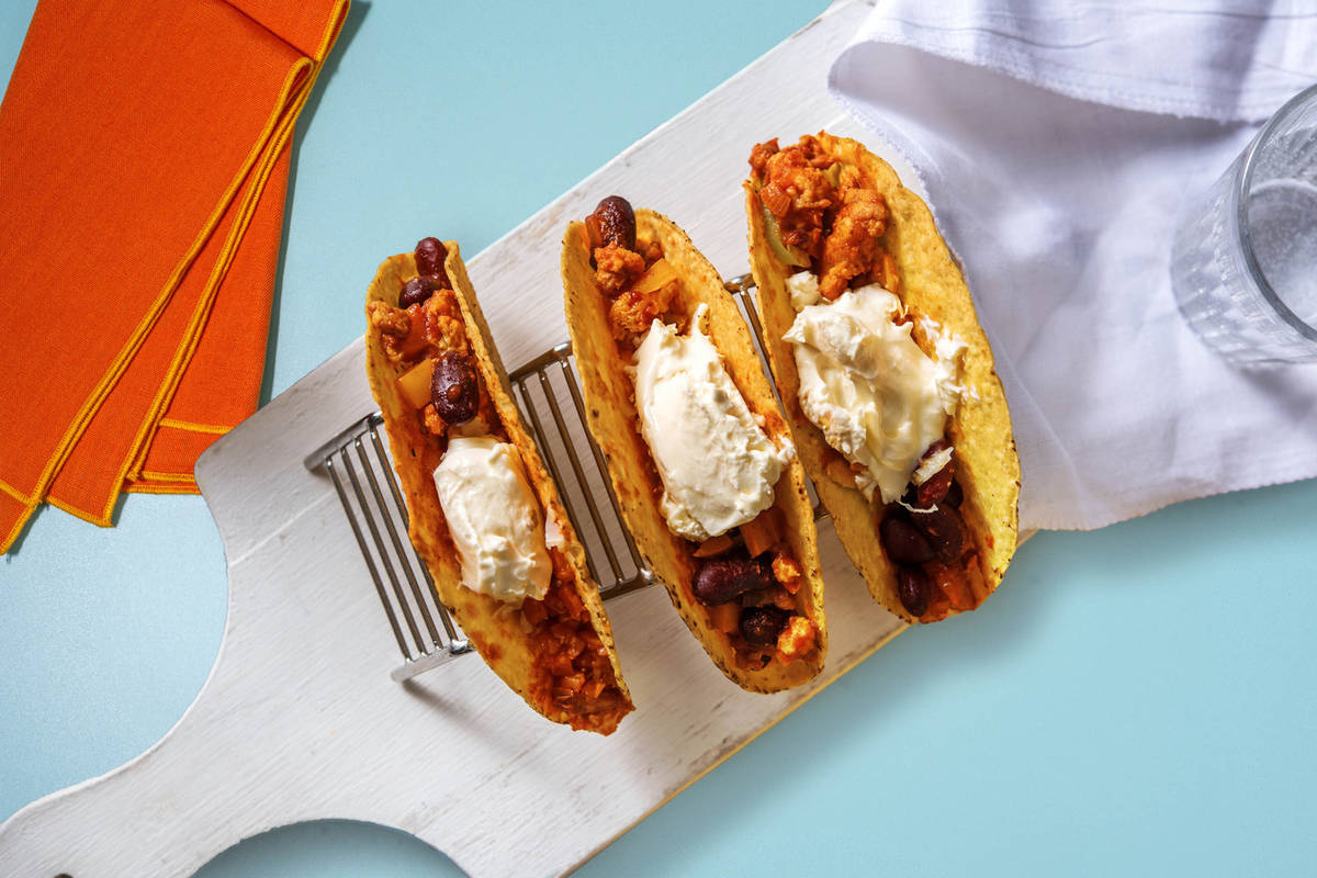 Crunchy taco's met rundergehakt en gebakken bonen Recept | HelloFresh