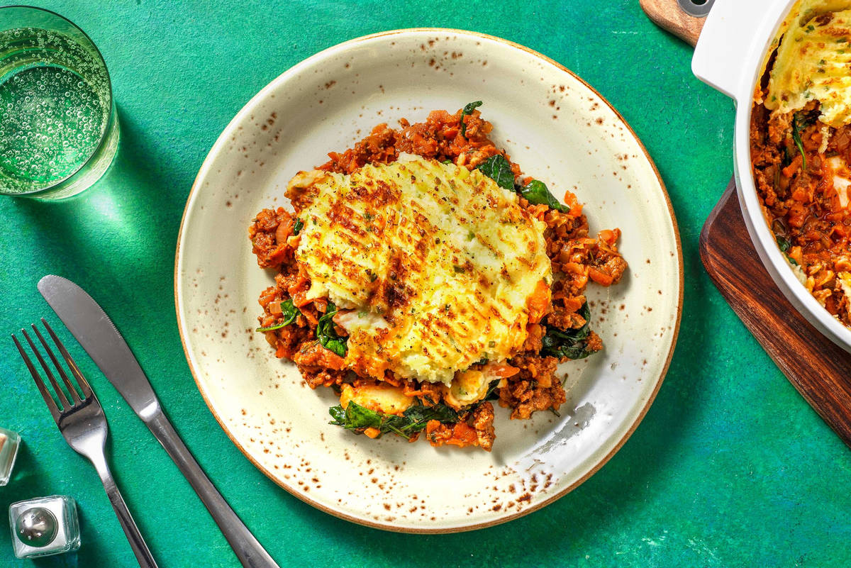 Cottage pie met rundergehakt en spinaziepuree Recept | HelloFresh