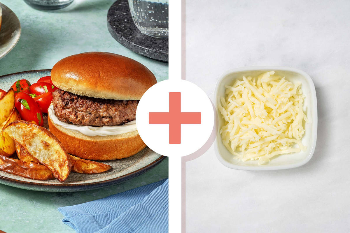 Herby Burgers and Wedges with Cheddar Cheese Recipe | HelloFresh