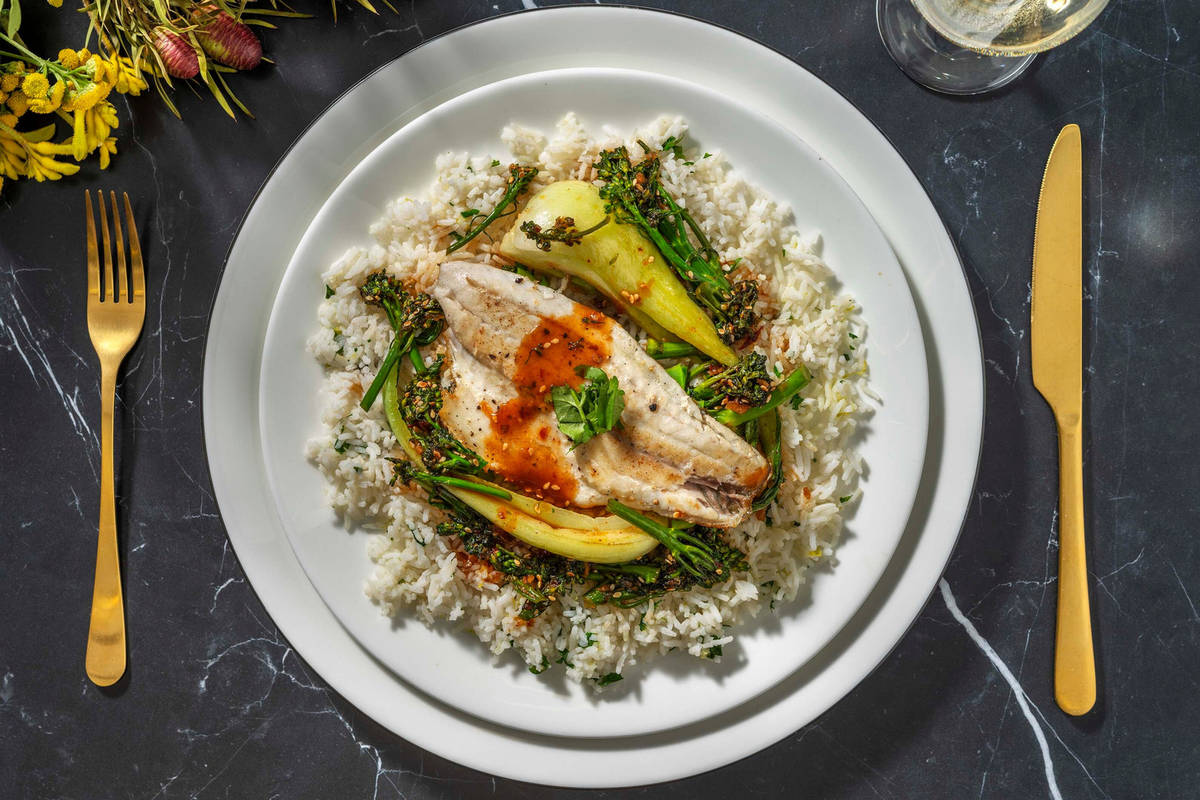 Crispy Sea Bass and Lime Coriander Rice Recipe | HelloFresh
