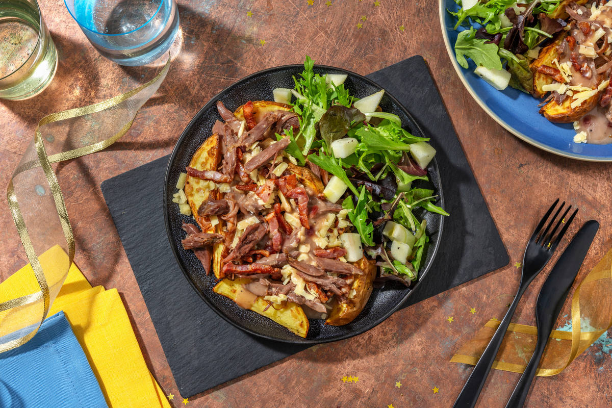 Cheesy Confit Duck Loaded Alpine Frites Recipe | HelloFresh