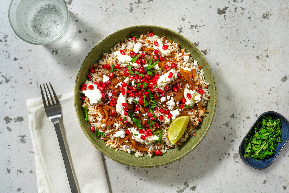 Mjadra libanaise : oignons grillés & feta AOP Recette | HelloFresh