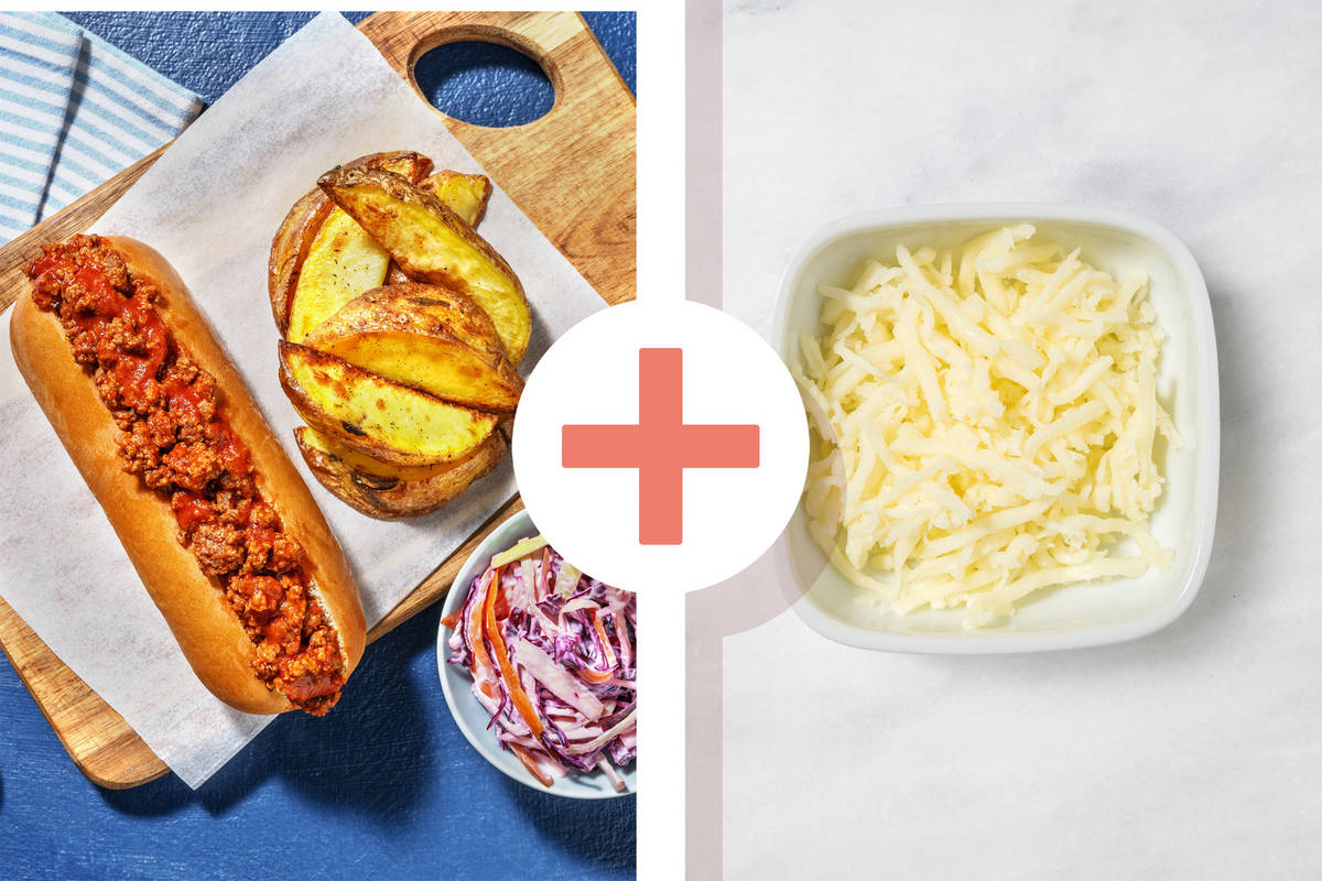 Chipotle Beef Chilli in a Bun and Wedges with Mature Cheddar Cheese ...