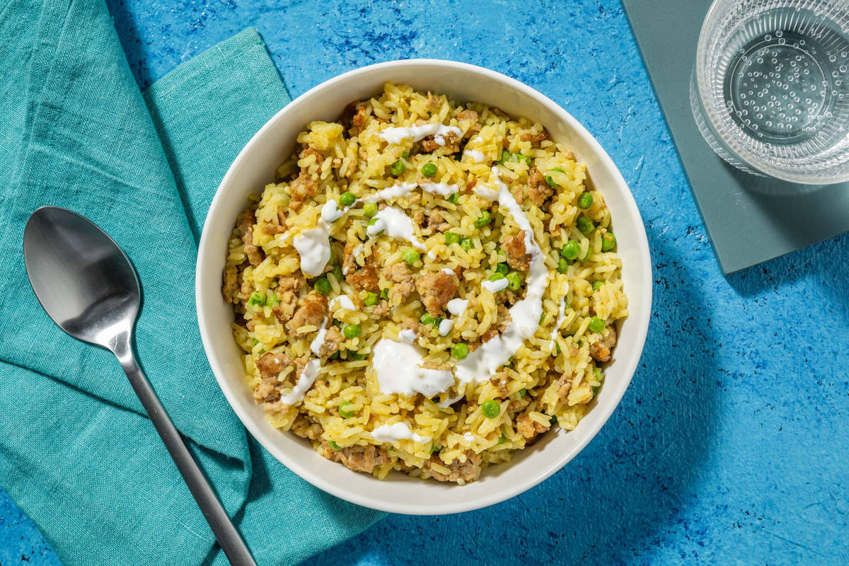 Korma Spiced Pork Pilaf and Mango Chutney Recipe | HelloFresh