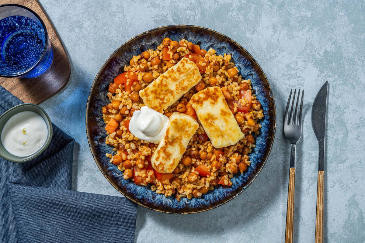 Honeyed Halloumi on Harissa Tabbouleh Recipe | HelloFresh