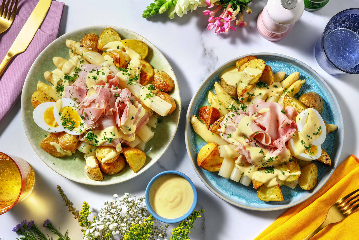 Asperges met hesp en hollandaisesaus Recept | HelloFresh