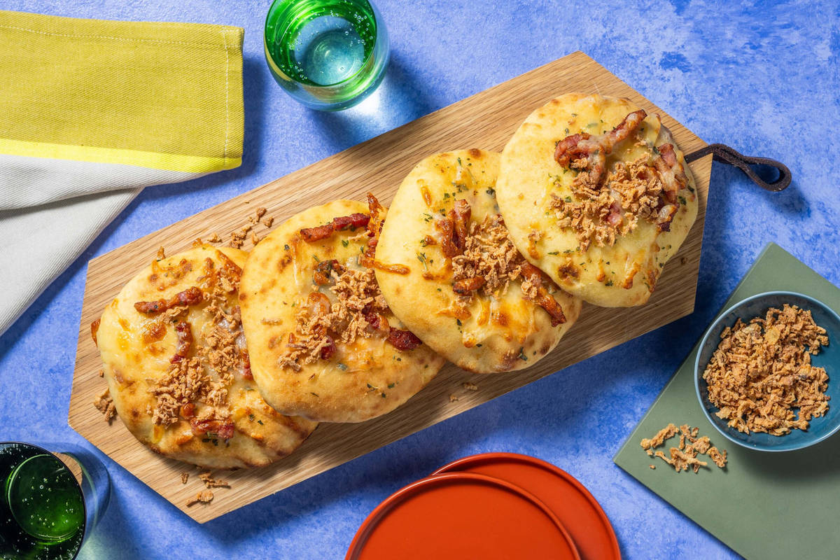 Cheddar & Bacon Loaded Garlic Flatbreads Recipe | HelloFresh