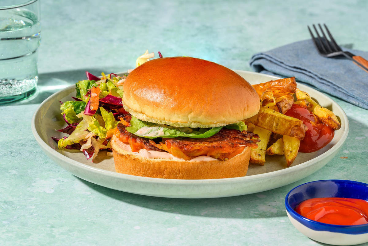 Smoky Cheesy Fritter Stack Burger Recipe | HelloFresh