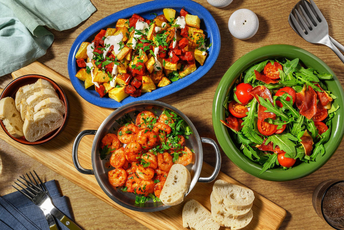 Gambas Pil Pil and Chorizo Patatas Bravas Tapas Feast Recipe | HelloFresh