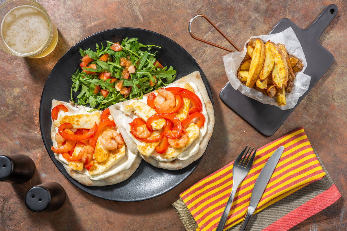 Sweet Chilli King Prawn & Halloumi Loaded Flatbreads Recipe | HelloFresh