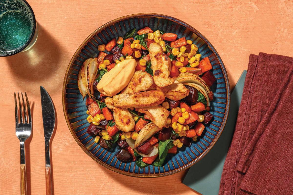 American-Style Chicken & Roast Veggie Toss with Coconut Sweet Chilli ...