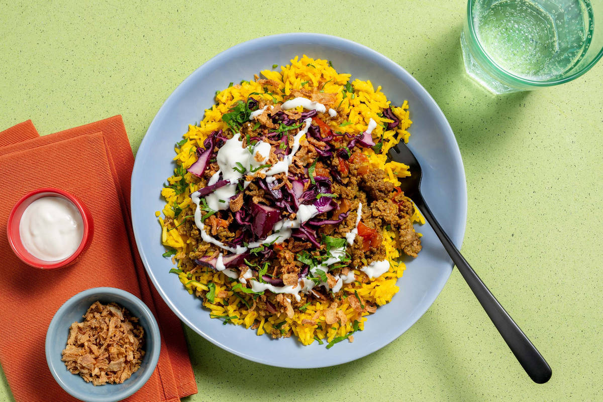 Shawarma-Spiced Beef & Golden Rice Recipe | HelloFresh
