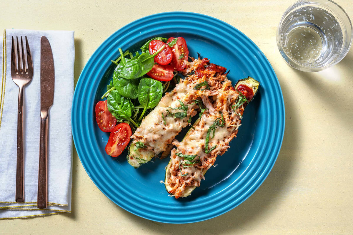 Pulled Chicken Zucchini Boats Recipe | HelloFresh