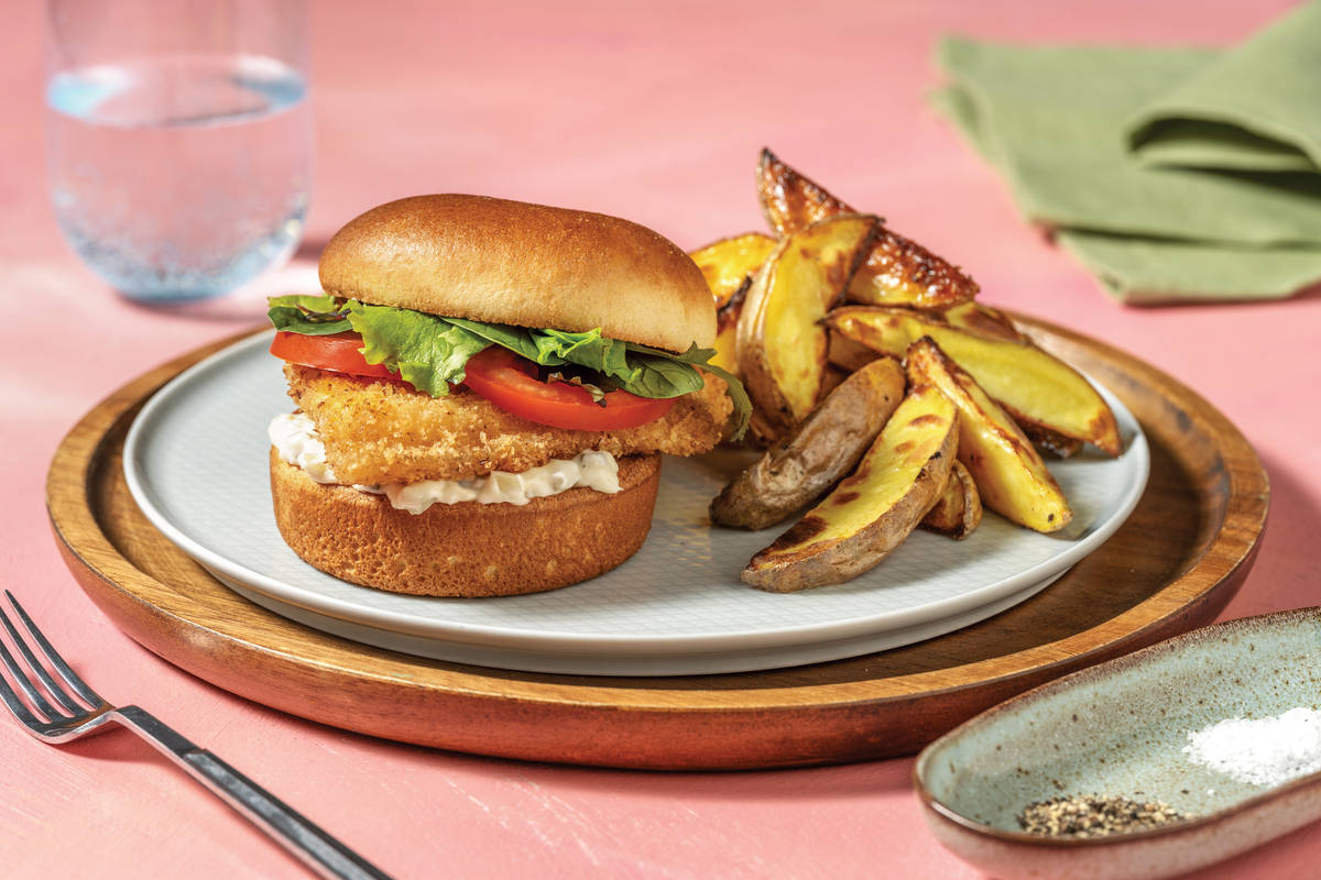 Crumbed Fish Burgers & Wedges Recipe | HelloFresh