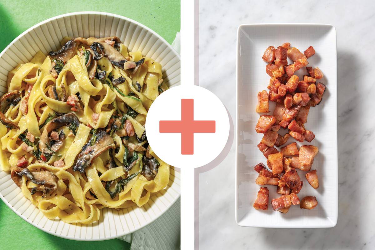 Double Bacon, Mushroom & Cheese Spaghetti Recipe | HelloFresh