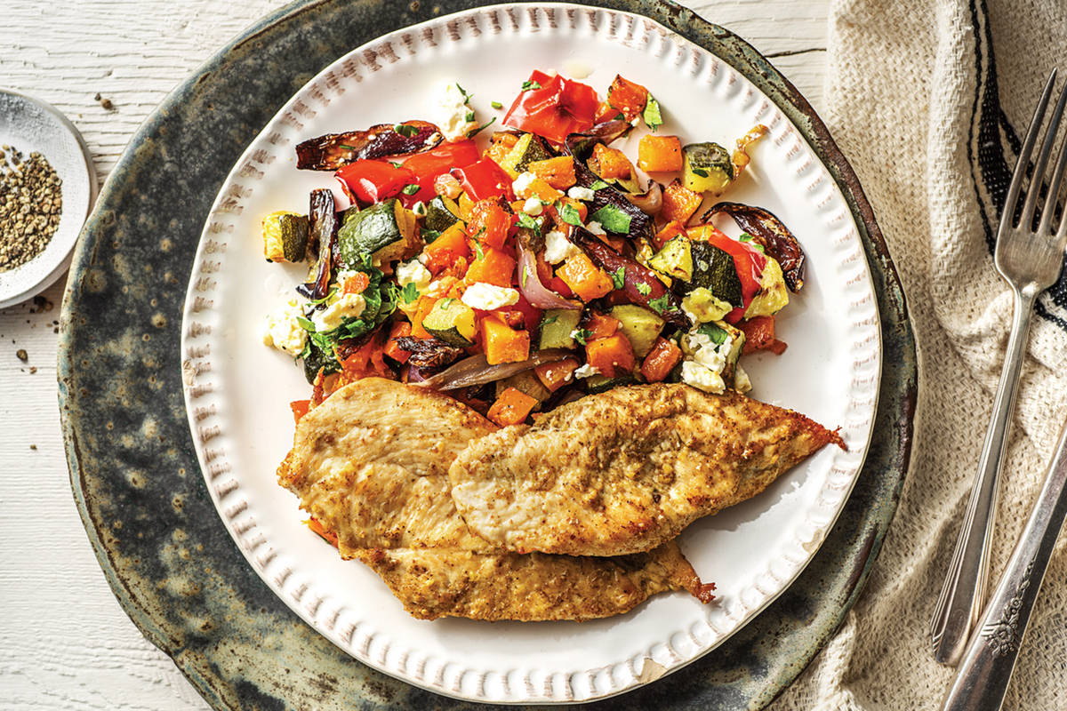 Dukkah Chicken with Roast Vegetables Recipe | HelloFresh