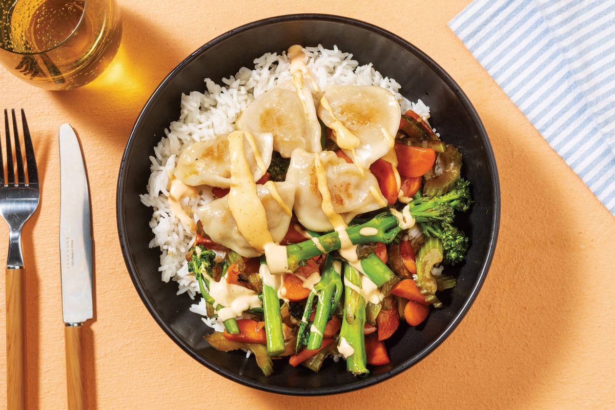 Edamame Dumplings & Garlic Rice Recipe | HelloFresh