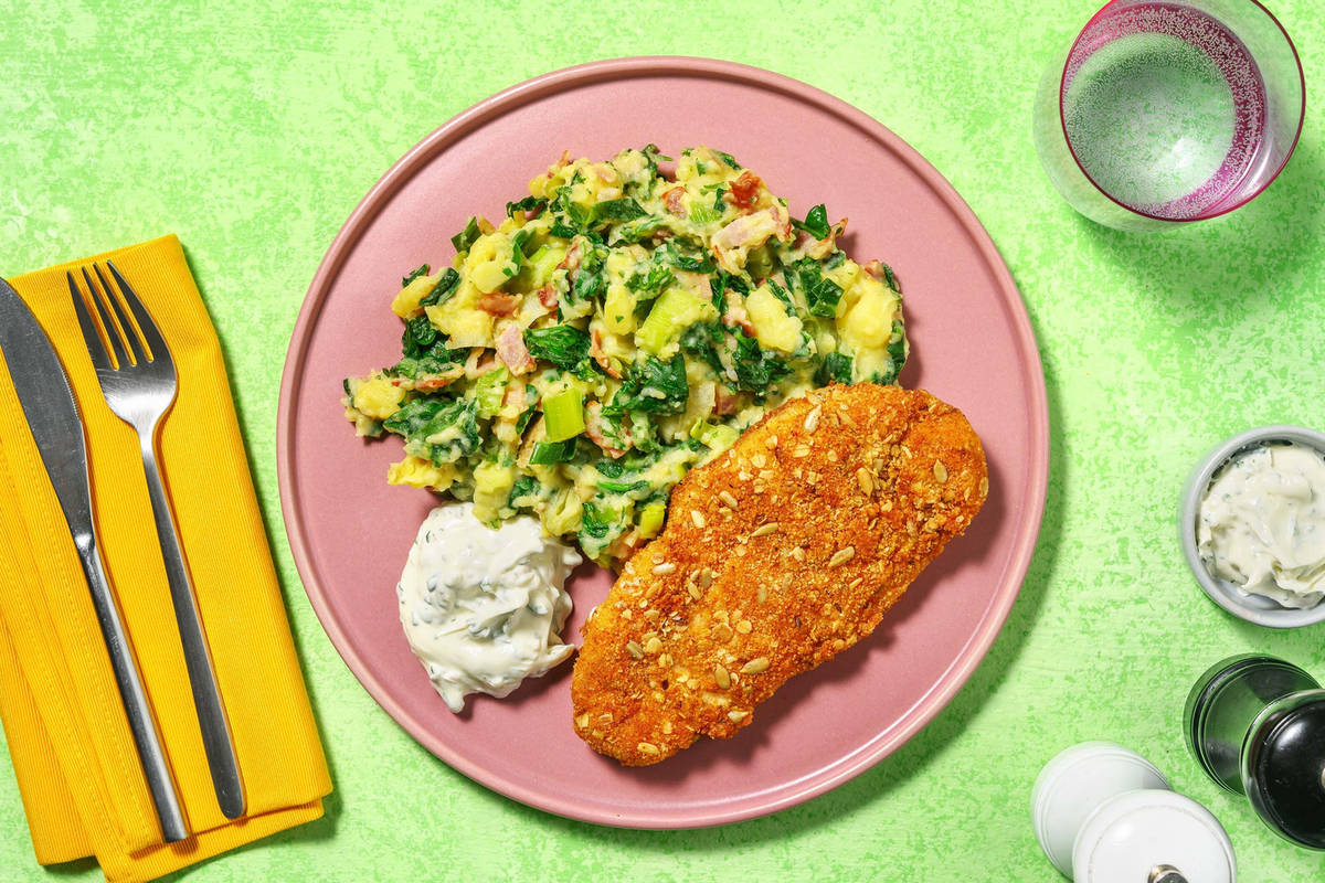 Meerzadenvisschnitzel met ravigotesaus Recept | HelloFresh