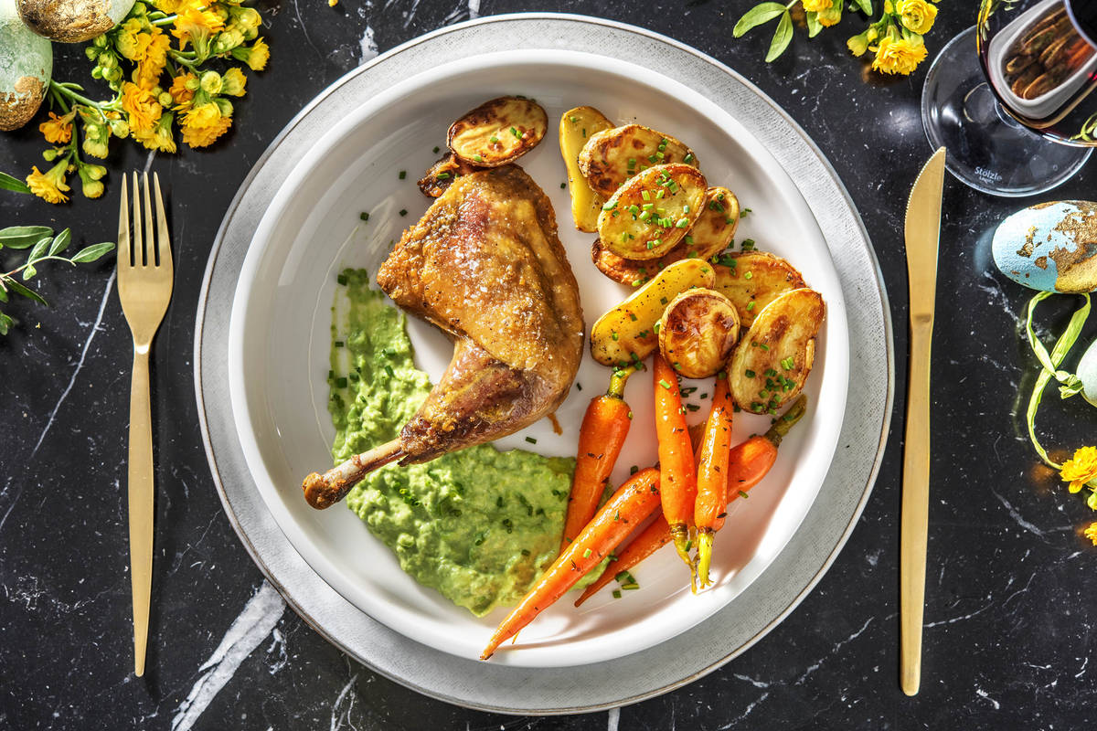 Hoofdgerecht - Gekonfijte parelhoen met een crème van doperwten Recept ...