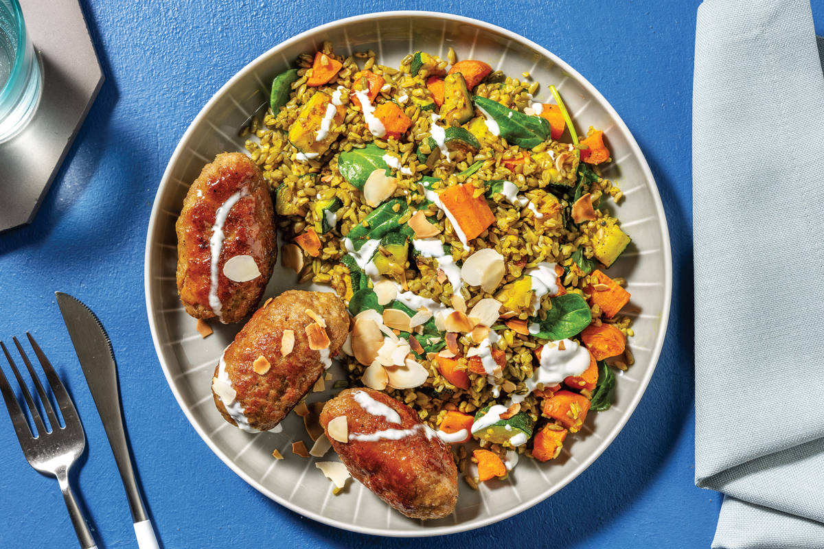 Honey Pork Koftas & Roast Veggie Grain Bowl Recipe | HelloFresh