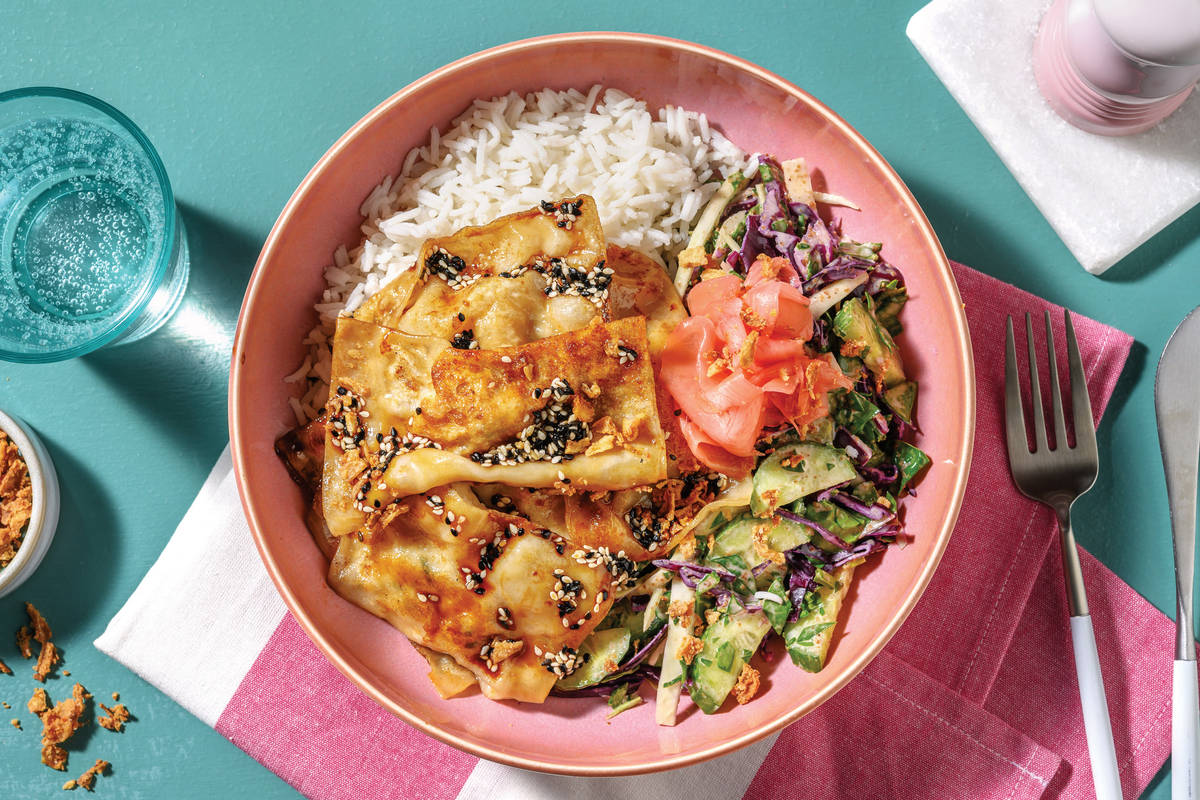 Japanese-Style Prawn Dumpling & Garlic Rice Bowl Recipe | HelloFresh