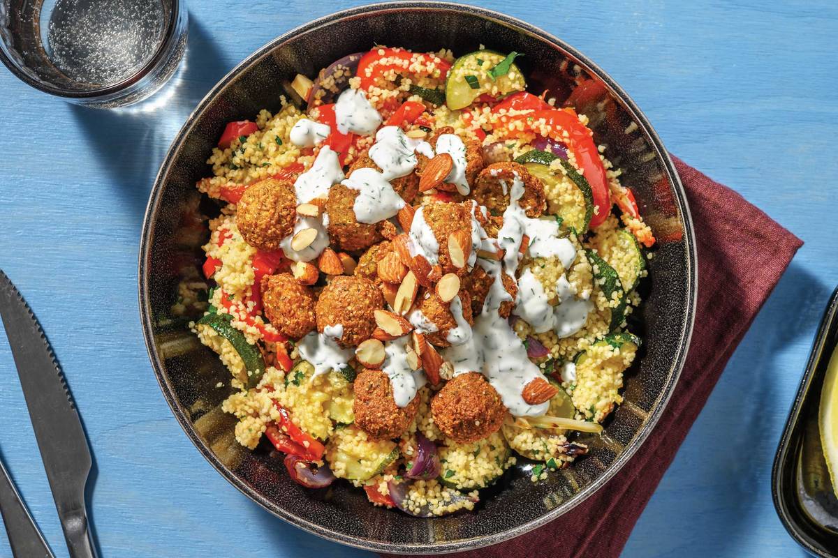 Mediterranean Falafel & Roast Veggie Couscous Bowl Recipe | HelloFresh