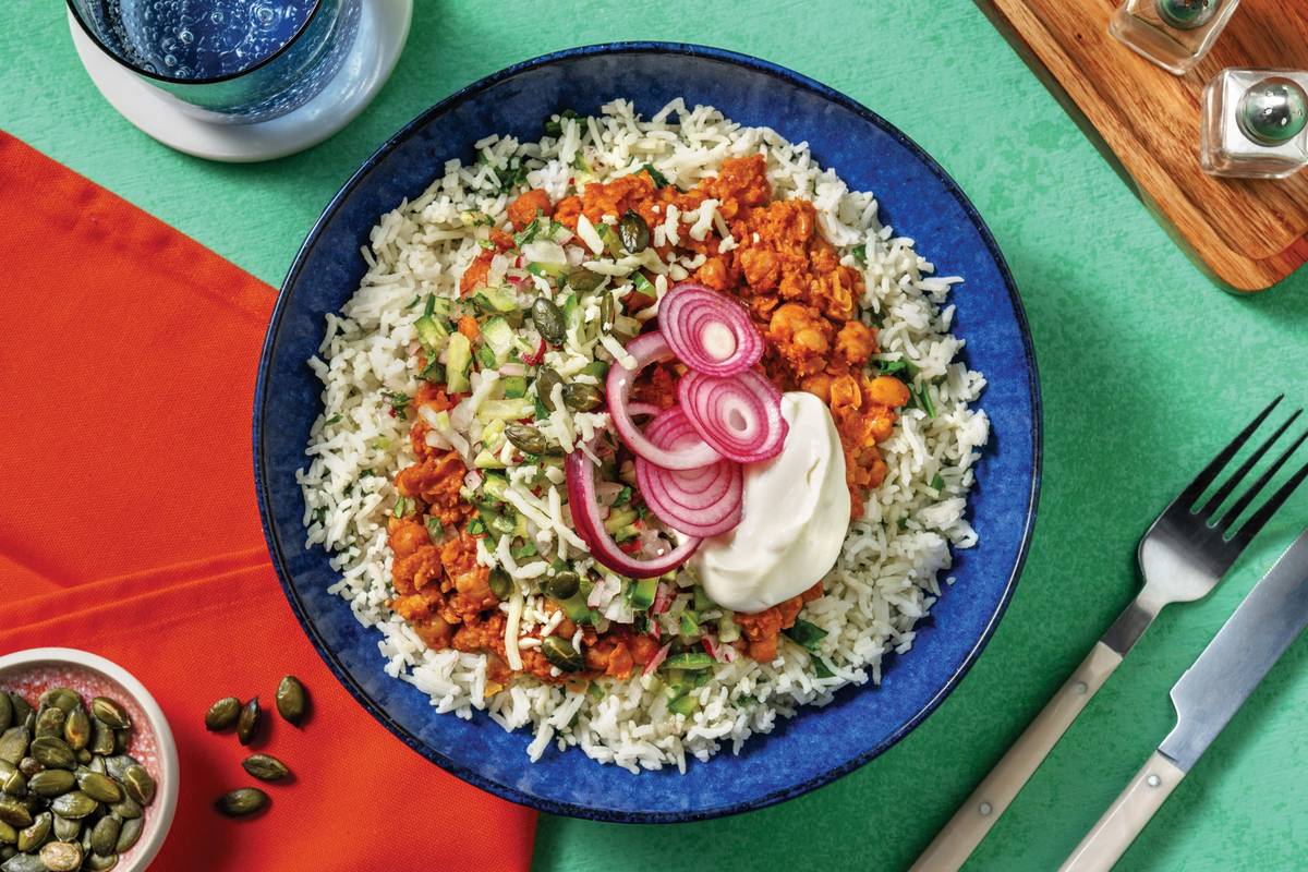 Mexican Smashed Chickpea Rice Bowl Recipe | HelloFresh