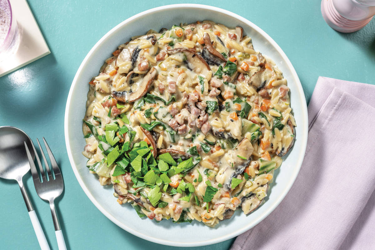 Easy One-Pan Bacon & Mushroom Risoni Recipe | HelloFresh
